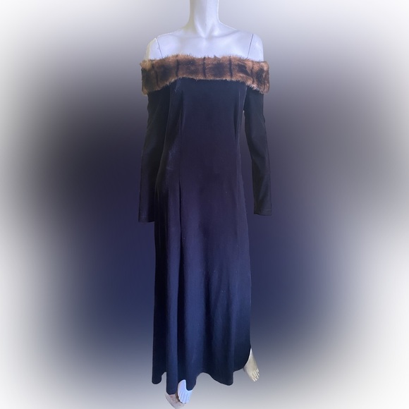 Cachet | Dresses | Vintage Cachet Long Black Velvet Off Shoulder Dress ...